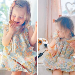 Simplee kids Baby Floral Dress Toddler Smocking Dress Little Girls Casual Dress Floral Print Sundress for Spring Summer Dress 24M-6T