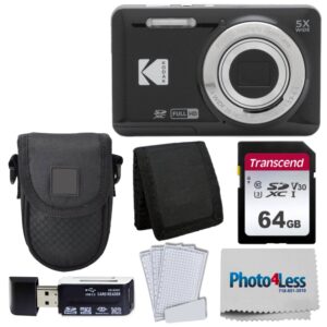 kodak pixpro fz55 digital camera (black) + black point & shoot camera case + transcend 64gb sd memory card + tri-fold memory card wallet + hi-speed sd usb card reader + more!