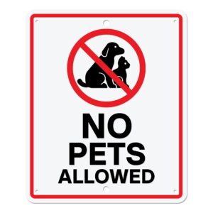 no pets allowed aluminum metal sign | no dogs, cats, animals allowed inside business sign | large weatherproof wall mount outdoor sign, 10 x 12 inch