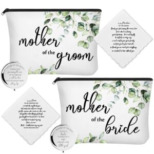 coume 6 pack mother of the groom mother of the bride cosmetic bag wedding gifts mother of bride and groom makeup mirror mom handkerchief for mother and mom in law for engagement favor (leaves)