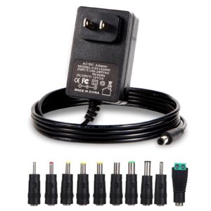 12v 2a power adapter charger ac 12v regulated power supply dc in 12 volts 2000ma power cord with 10 interchangeable dc plug for 1a 1.1a 1.2a 1.3a 1.4a 1.5a 1.6a 1.7a 1.8a 1.9a 2a electronics