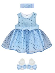 lilax baby girl lace sleeveless dot tulle dress pageant 3 piece party wedding outfit (3-6 months, blue)