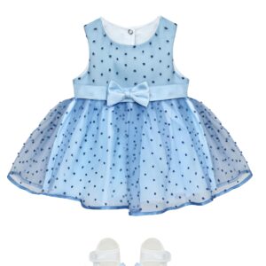 Lilax Baby Girl Lace Sleeveless Dot Tulle Dress Pageant 3 Piece Party Wedding Outfit (3-6 Months, Blue)