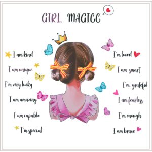 pinenjoy girl magic i am kind inspirational wall decals pink princess butterfly wall sticker motivational saying postive words wall decors for diy nursery baby kids bedroom playroom classroom