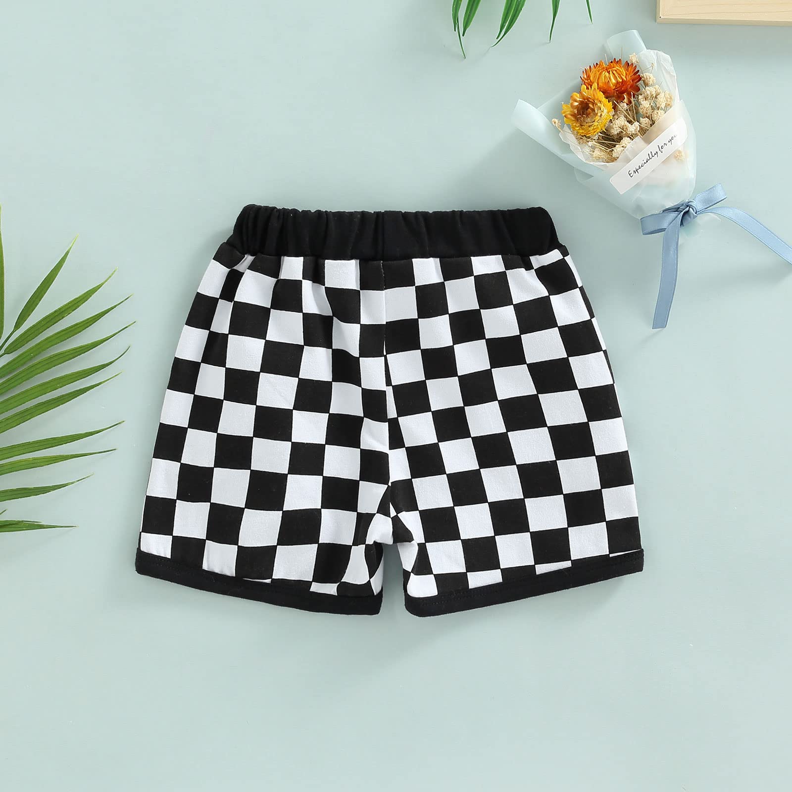 Newborn Toddler Baby Boy Shorts Summer Cotton Checkerboard Plaid Jogger Shorts Elastic Waist Casual Short Pants 0-3T Black