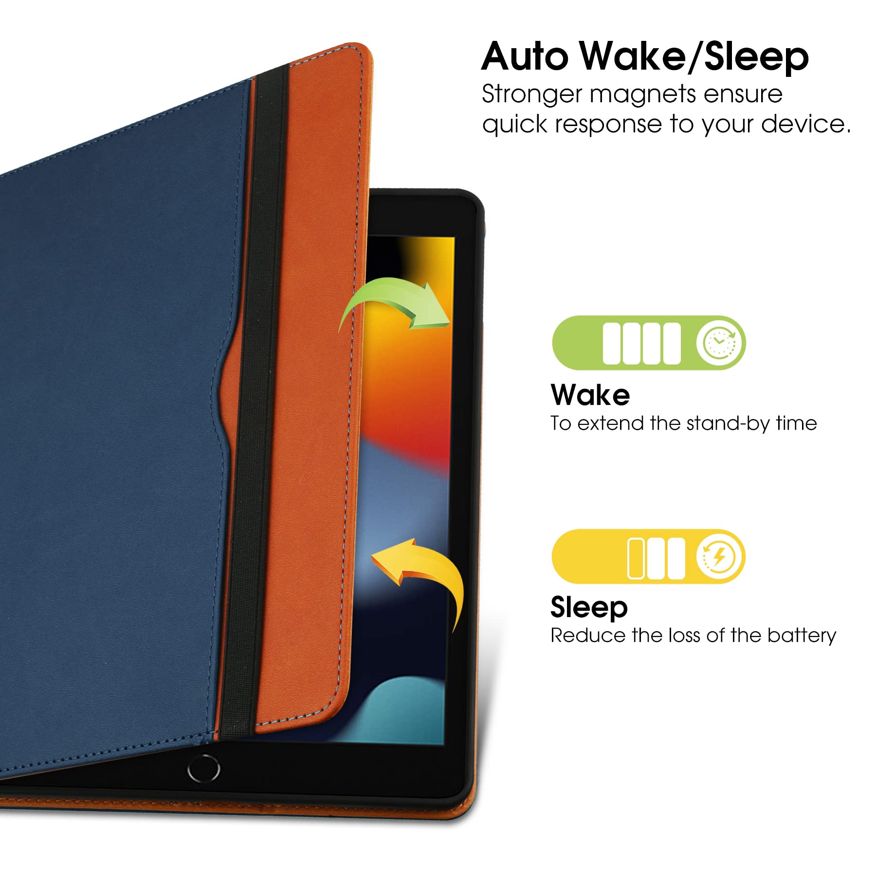 for iPad 9th/8th/7th Generation Case 2021/2020/2019 10.2 Inch Case with Built-in Pencil Holder, Folio Stand Cover with Multiple Angles & Auto Sleep/Wake for iPad 10.2 Inch 9/8/7 Gen, Navy Blue/Brown