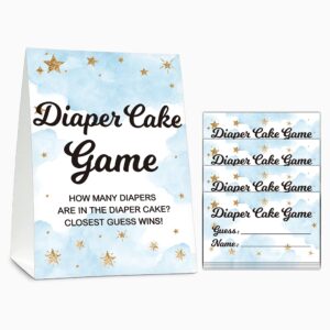 baby shower game set, diaper cake games(1 standing sign + 50 guessing cards), moon and stars guess how many diapers party game, sleepover theme gender reveal party favor decor(a06)