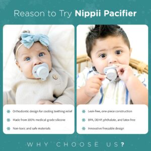 Nippii Freezable Orthodontic Pacifier for Teething - Orthodontic Design Teething Pacifier for Baby Teething Relief - Medical Grade Silicone Pacifier