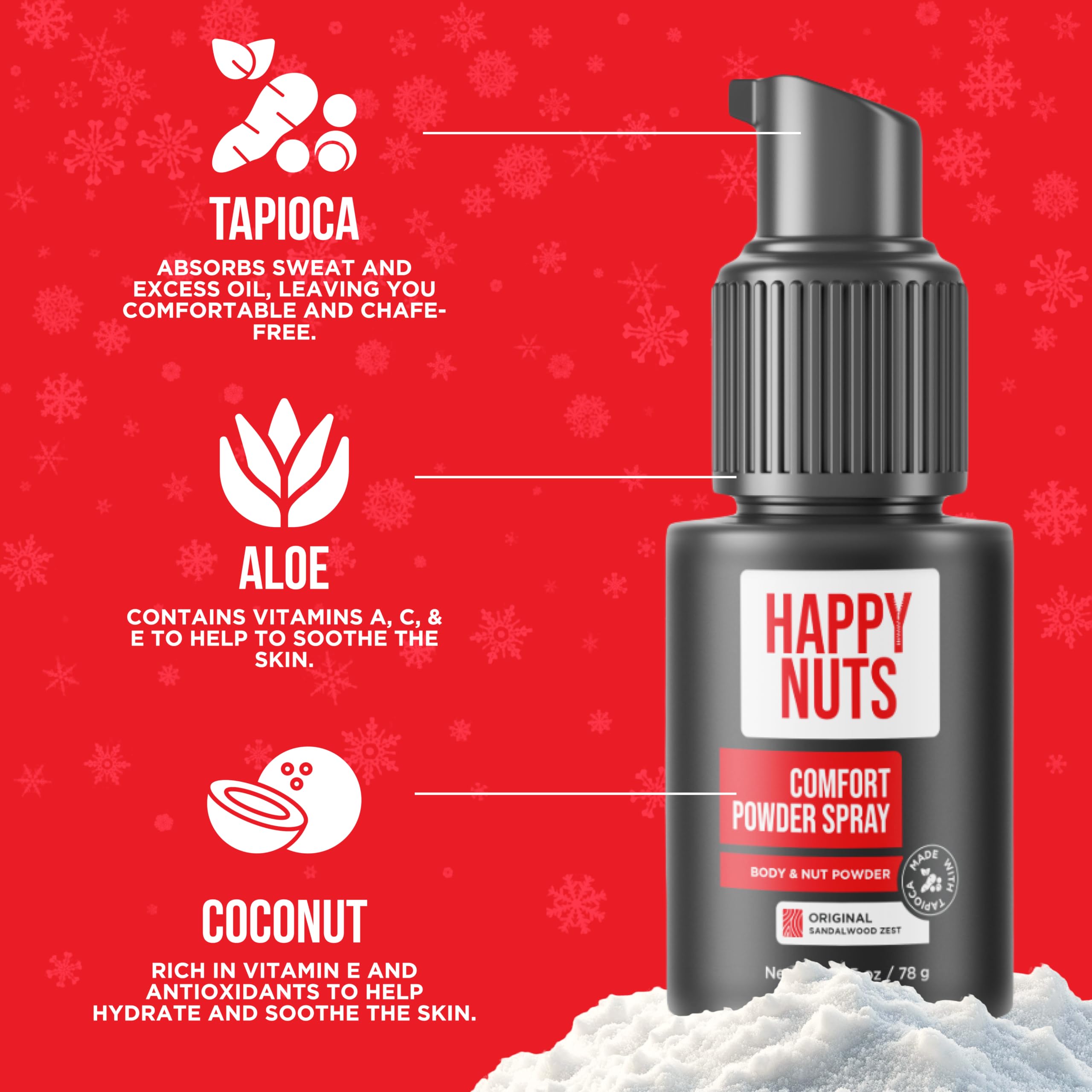 Happy Nuts Comfort Powder Spray: Anti Chafing & Mens Deodorant, Aluminum-Free, Sweat and Odor Control for Jock Itch, Groin and Men's Private Parts (2.75 Ounce (Pack of 1), Original)