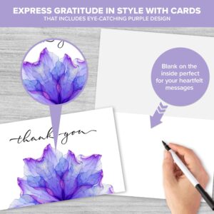 Decorably Thank You Cards with Envelopes & Stickers, Floral-Themed Cards - 24 Purple Thank You Cards with Envelopes Purple, Blank Inside Thank You Cards Purple Thank You Notes, 6x4in Purple Cards