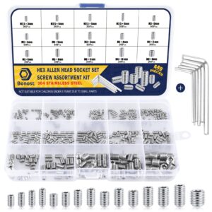 bonost 440pcs set screw assortment kit metric - m2.5 m3 m4 m5 m6 m8 stainless steel hex allen head socket grub screw, small set screws for door handles, bathroom fixture