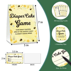 Baby Shower Game Set, Diaper Cake Games(1 Standing Sign + 50 Guessing Cards), Bumble Bee Guess How Many Diapers Party Game, Honey Honeycomb Gender Reveal Party Favor Decor(A05)