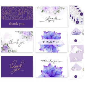 decorably thank you cards with envelopes & stickers, floral-themed cards - 24 purple thank you cards with envelopes purple, blank inside thank you cards purple thank you notes, 6x4in purple cards