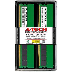 a-tech 64gb kit (2x32gb) ddr5 4800mhz pc5-38400 cl40 udimm 2rx8 1.1v non-ecc unbuffered dimm 288-pin desktop ram memory upgrade modules