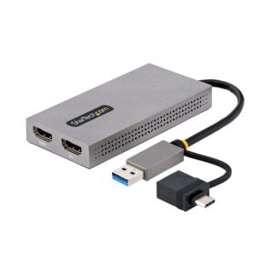 startech.com usb to dual-hdmi adapter, usb a/c to 2x hdmi displays (1x 4k30, 1x 1080p), usb 3.0 to hdmi converter, win/mac