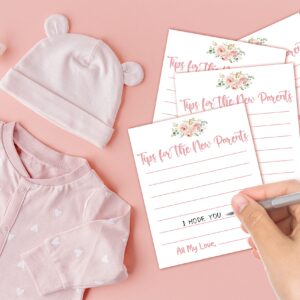 Baby Shower Game Set, Parenting Tip Jar Party Games(1 Standing Sign + 20 Advice Cards), Floral Blank Advice Cards for New Parents, Blush Pink Baby Shower/Gender Reveal Party Favor Decor(A02)