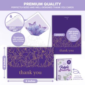 Decorably Thank You Cards with Envelopes & Stickers, Floral-Themed Cards - 24 Purple Thank You Cards with Envelopes Purple, Blank Inside Thank You Cards Purple Thank You Notes, 6x4in Purple Cards