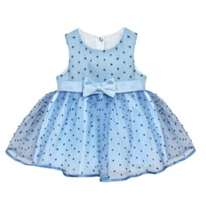 Lilax Baby Girl Lace Sleeveless Dot Tulle Dress Pageant 3 Piece Party Wedding Outfit (3-6 Months, Blue)