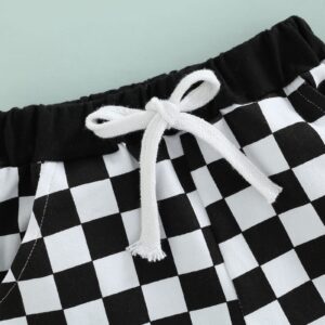 Newborn Toddler Baby Boy Shorts Summer Cotton Checkerboard Plaid Jogger Shorts Elastic Waist Casual Short Pants 0-3T Black