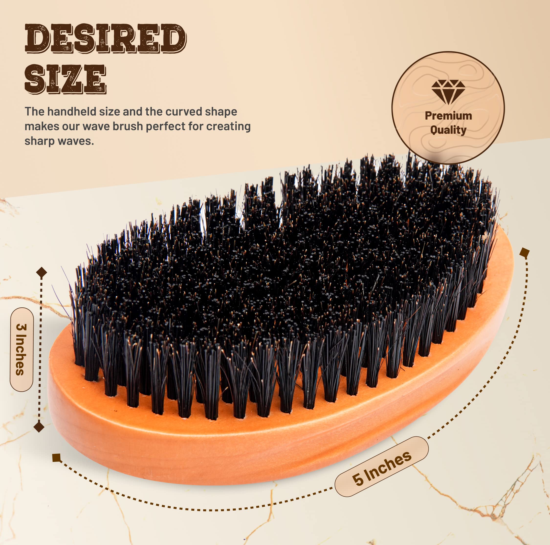 Styleomize Curved Wave Brush with Firm Boar Bristles - Premium Quality Wood Brush for Men's Hairstyling That Keeps Your Scalp Safe (Medium)