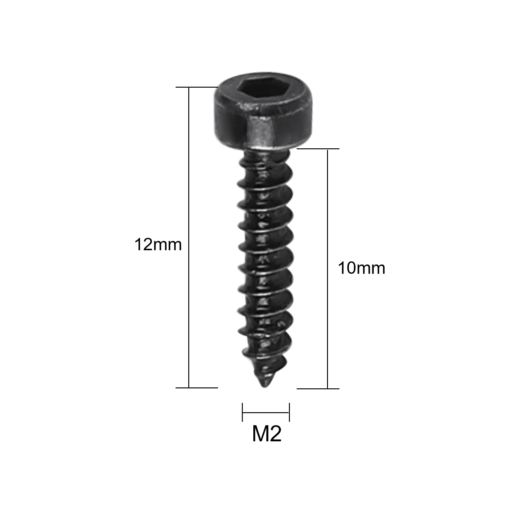 Niooliuk M2mm x 10mm Full Thread Hex Head Self Tapping Screws Black (Pack of 100)