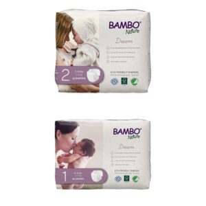 bambo nature premium eco-friendly baby diapers size 2, 32 count and size 1, 36 count