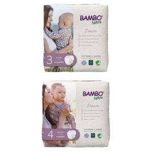 bambo nature premium eco-friendly baby diapers, size 3, 29 count and size 4, 27 count