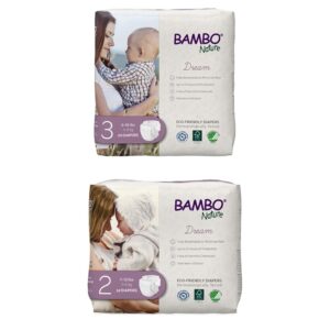 bambo nature premium eco-friendly baby diapers, size 3, 29 count and size 2, 32 count