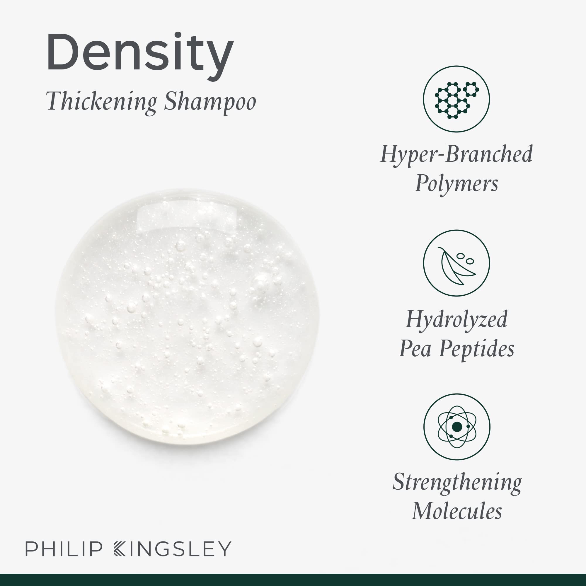 PHILIP KINGSLEY Density Thickening Shampoo for Thinning Hair and Hair Loss, Fine, Fragile Thin Hair Thickener, Volumizer, Strengthener, Volumizes and Strengthens, 6.76 oz