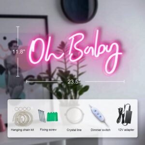 Oh Baby Neon Sign 24inch Big for Backdrop,Baby Shower, Large Pink Oh Baby Sign for Wall Decor, Events, Gathering Oh Baby Led Sign for baby shower Decorations