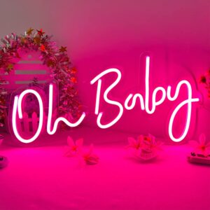 Oh Baby Neon Sign 24inch Big for Backdrop,Baby Shower, Large Pink Oh Baby Sign for Wall Decor, Events, Gathering Oh Baby Led Sign for baby shower Decorations