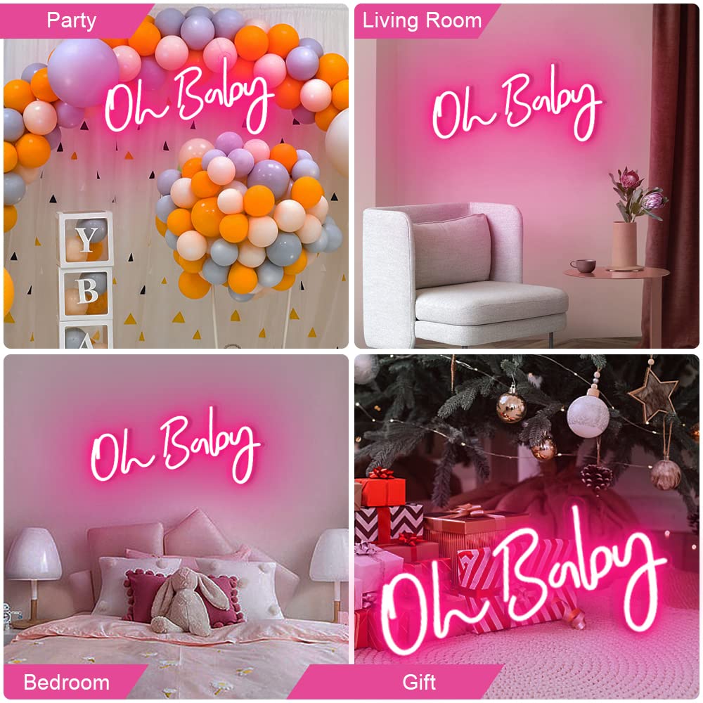 Oh Baby Neon Sign 24inch Big for Backdrop,Baby Shower, Large Pink Oh Baby Sign for Wall Decor, Events, Gathering Oh Baby Led Sign for baby shower Decorations