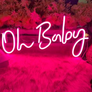 oh baby neon sign 24inch big for backdrop,baby shower, large pink oh baby sign for wall decor, events, gathering oh baby led sign for baby shower decorations