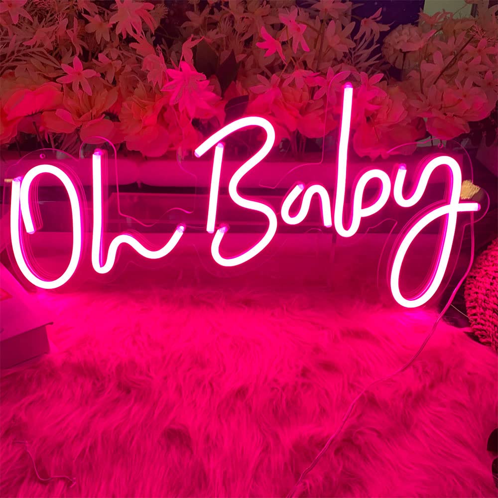 Oh Baby Neon Sign 24inch Big for Backdrop,Baby Shower, Large Pink Oh Baby Sign for Wall Decor, Events, Gathering Oh Baby Led Sign for baby shower Decorations