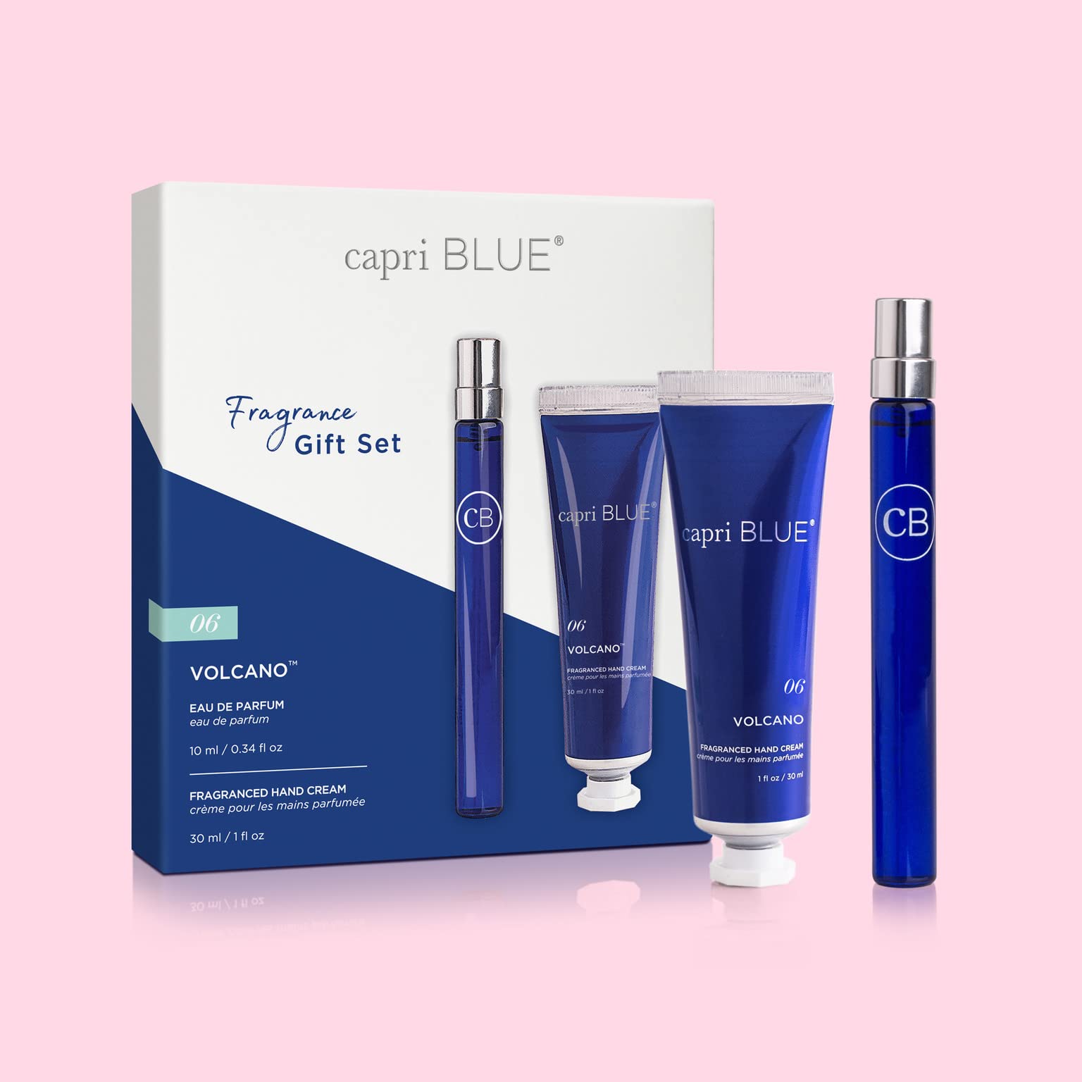 Capri Blue Fragrance Gift Set - 1 Volcano Eau de Parfum .34 fl oz & 1 Volcano Mini Hand Cream 1 oz - Moisturizing Jojoba Oil & Shea Butter Lotion - Cruelty-Free Skin Care Products