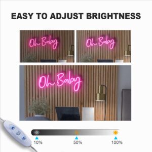 Oh Baby Neon Sign 24inch Big for Backdrop,Baby Shower, Large Pink Oh Baby Sign for Wall Decor, Events, Gathering Oh Baby Led Sign for baby shower Decorations