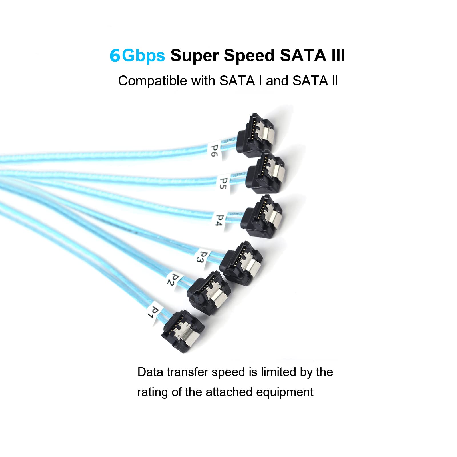 ADCAUDX SATA-III Cable:0.5M 6Pcs/Set-SATA Cable 90-Degree Right-Angle SATA-Data Cable SAS/SATA-6Gbps Cable for Server-Raid SDD HDD CD DVD Drives (1.6FT)