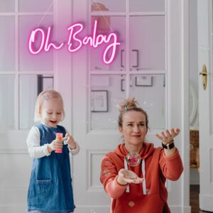 Oh Baby Neon Sign 24inch Big for Backdrop,Baby Shower, Large Pink Oh Baby Sign for Wall Decor, Events, Gathering Oh Baby Led Sign for baby shower Decorations