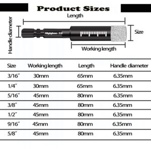 Mgtgbao 7PCS Dry Diamond Drill Bits Set, Core Drill bit for Granite Marble Tile Ceramic Stone Glass Diamond Hole Saw Kit with 3/16,1/4, 5/16, 3/8, 1/2, 9/16, 5/8