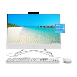 hp 2022 newest all-in-one desktop, 21.5" fhd display, intel celeron g5905t, 8gb ram, 256gb pcie ssd, webcam, wifi, hdmi, rj-45, wired keyboard&mouse, dvd-rw, windows 11 home, white