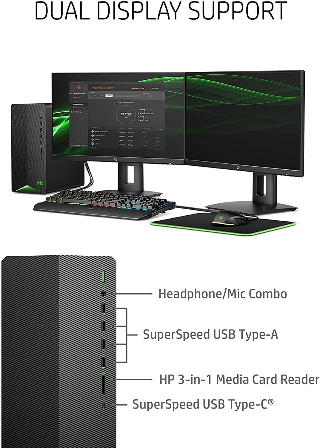 Newest HP TG01 Pavilion Gaming Desktop | Intel 6-Core i5-10400F | 16GB DDR4 1TB PCIe SSD 1TB HDD | NVIDIA GTX 1650 GDDR5 4GB | HDMI | DVI-D | USB-C | WiFi | BT | RJ-45 | Windows 10 Pro