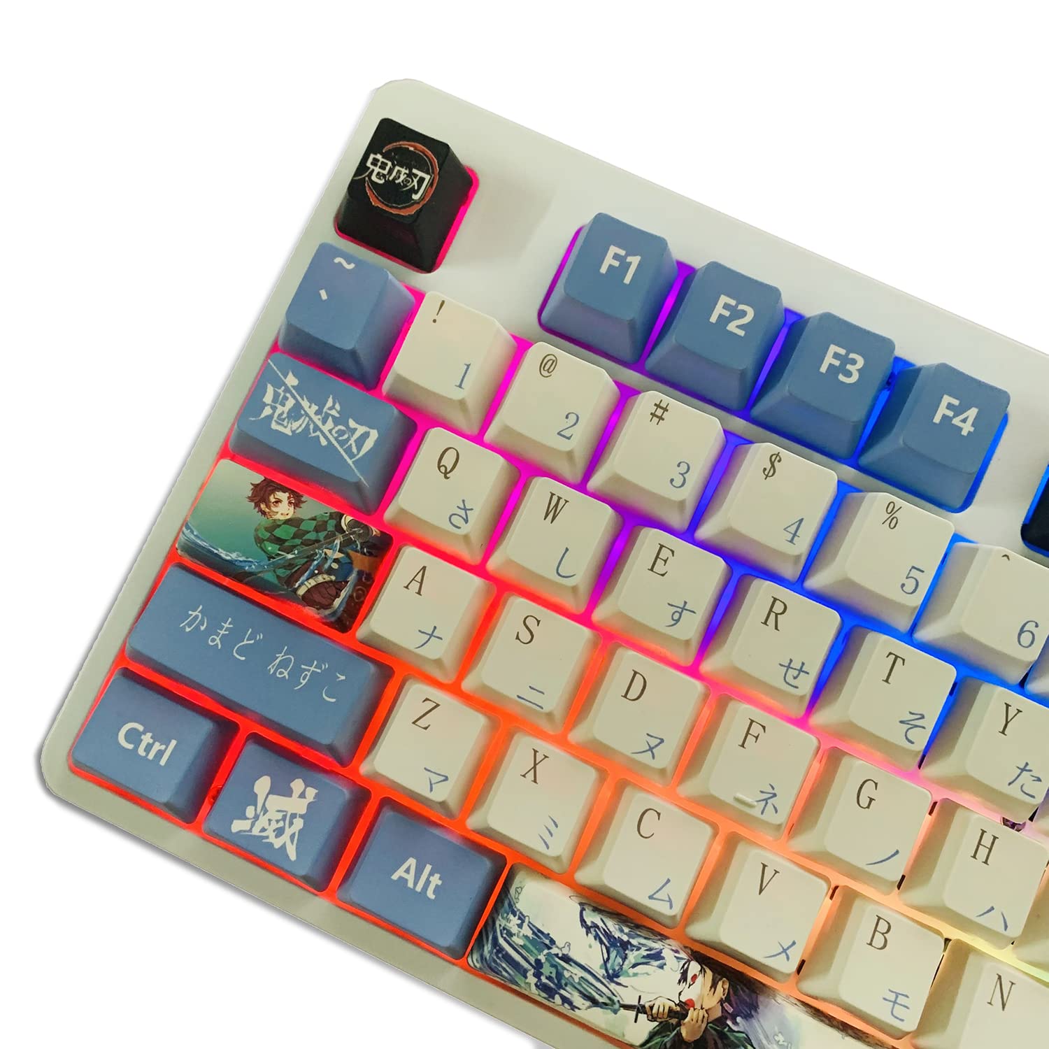 Japanese Anime Demon Slayer Keycaps 108 PBT Dye Sublimation OEM Profile for Cherry Mx Gateron Kailh Switch Mechanical Keyboard Colorful (Only keycaps)