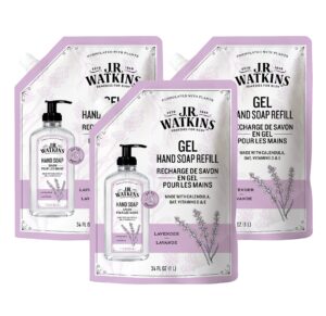 j.r. watkins gel hand soap refill, moisturizing hand wash, all natural, alcohol-free, cruelty-free, usa made, lavender, 34 fl oz (pack of 3)