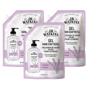 J.R. Watkins Gel Hand Soap Refill, Moisturizing Hand Wash, All Natural, Alcohol-Free, Cruelty-Free, USA Made, Lavender, 34 Fl Oz (Pack of 3)