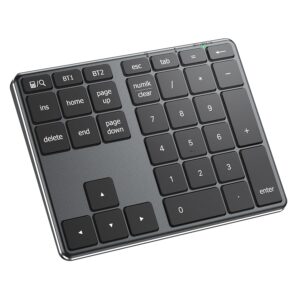 iclever number pad, aluminum wireless number pad for multi devices, usb-c rechargeable, external 34-keys bluetooth keyboard for data entry, compatible for laptop, mac, imac, tablet, pc desktop