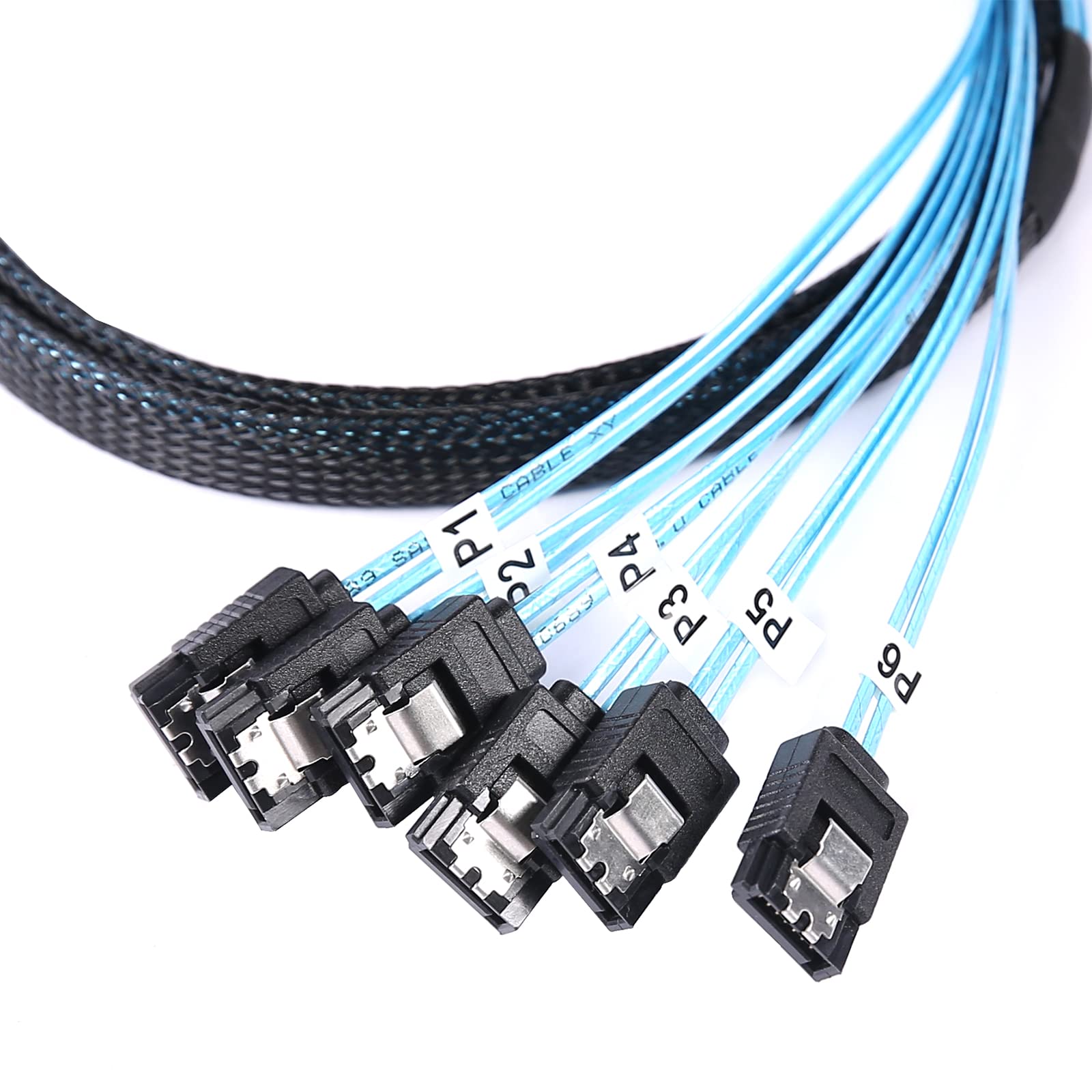 ADCAUDX SATA-III Cable:0.5M 6Pcs/Set-SATA Cable 90-Degree Right-Angle SATA-Data Cable SAS/SATA-6Gbps Cable for Server-Raid SDD HDD CD DVD Drives (1.6FT)