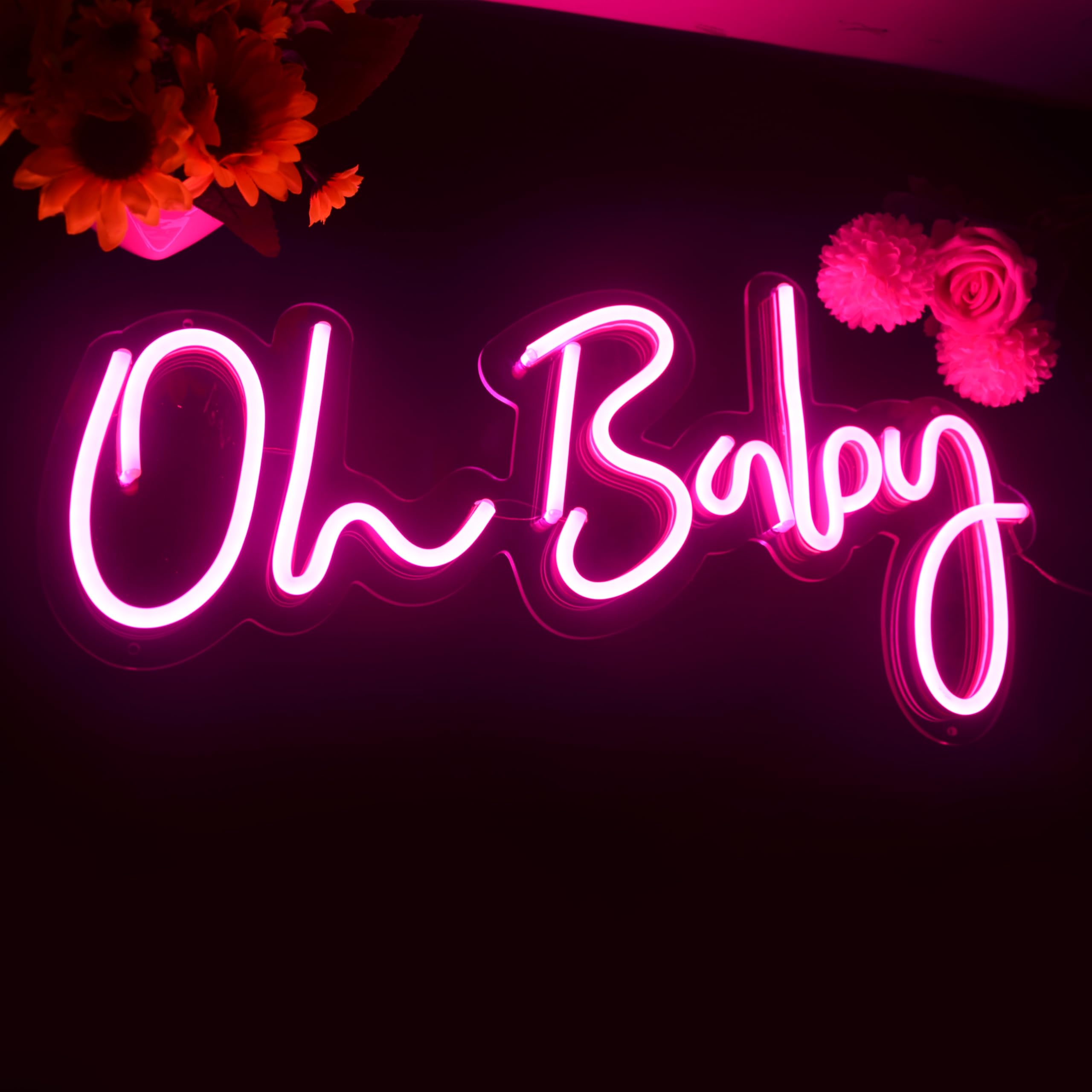 Oh Baby Neon Sign 24inch Big for Backdrop,Baby Shower, Large Pink Oh Baby Sign for Wall Decor, Events, Gathering Oh Baby Led Sign for baby shower Decorations