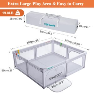 PAPAMIA Baby Playpen, 71"x59" Foldable Extra Large Playpen for Babies and Toddlers with Anti-Slip Base and Breathable Mesh, Sturdy Safety Play Yard with Gate for Kids Activity Center, (Small Gray)