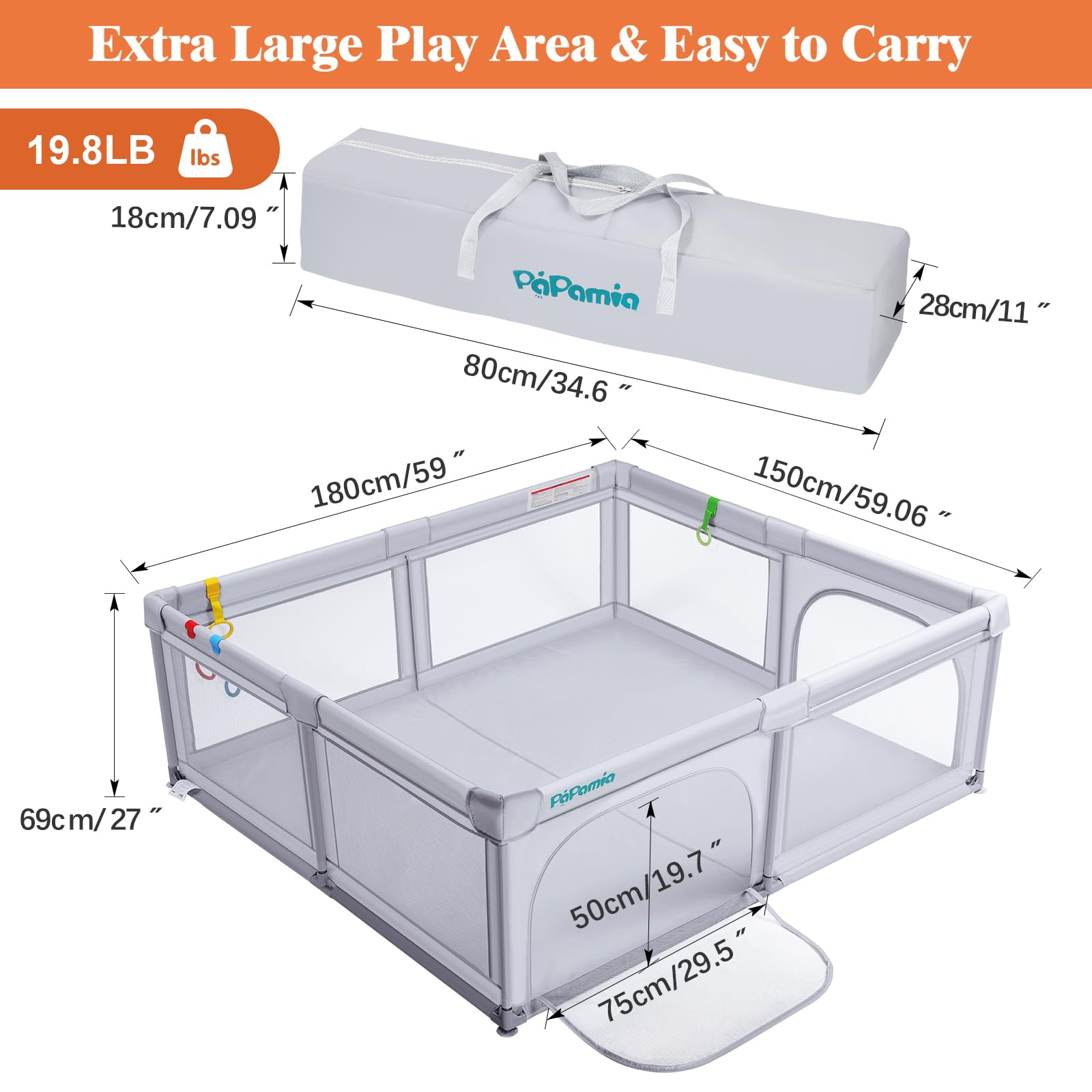 PAPAMIA Baby Playpen, 71"x59" Foldable Extra Large Playpen for Babies and Toddlers with Anti-Slip Base and Breathable Mesh, Sturdy Safety Play Yard with Gate for Kids Activity Center, (Small Gray)