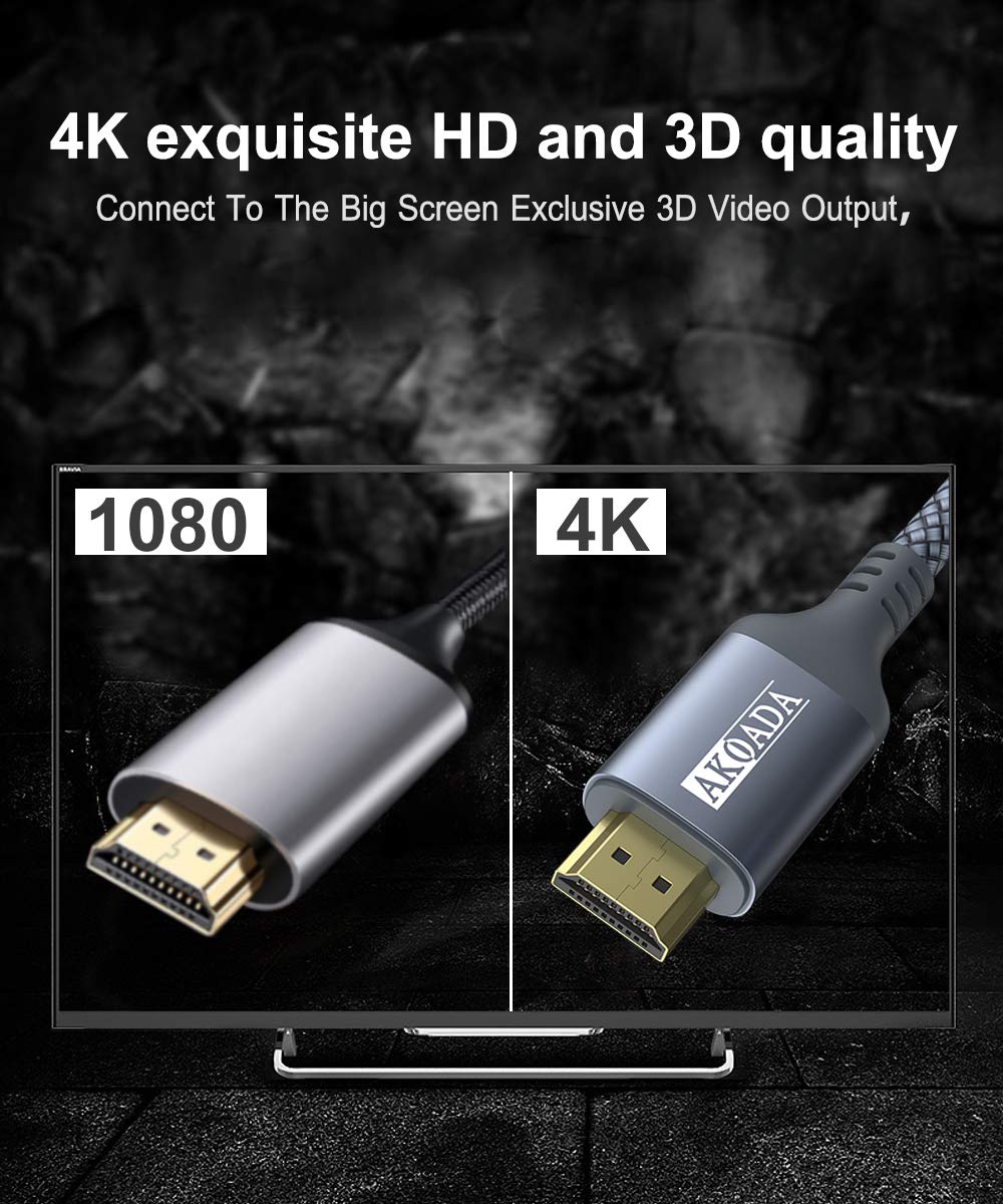 AkoaDa 4K HDMI Cable 15FT, 18Gbps High Speed HDMI 2.0 Braided Cable, 4K-60Hz HDR, Ultra HD, 2K, 1080P, ARC Compatible with TV, PC, PS5/4/3, Projector, Monitor ect.